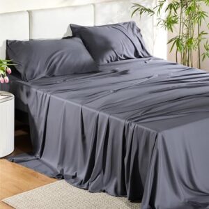 bedsure cooling sheets for full size bed, viscose derived from bamboo, deep pocket up to 16", breathable soft bed sheets & pillowcases, dark grey