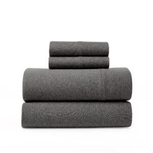 road trip america jersey knit sheet set - 4 pieces full cotton sheets set - soft cozy stretchy knit bed linen (dark grey, full)