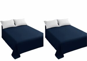 sfoothome bed flat sheets - ultra soft and wrinkle, fade, stain resistant top sheet 2 pieces, twin size, navy blue