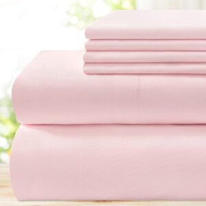 bysure 6 pieces bed sheets set(full, light pink) - super soft 1800 thread count 100% microfiber sheets with deep pockets, wrinkle & fade resistant