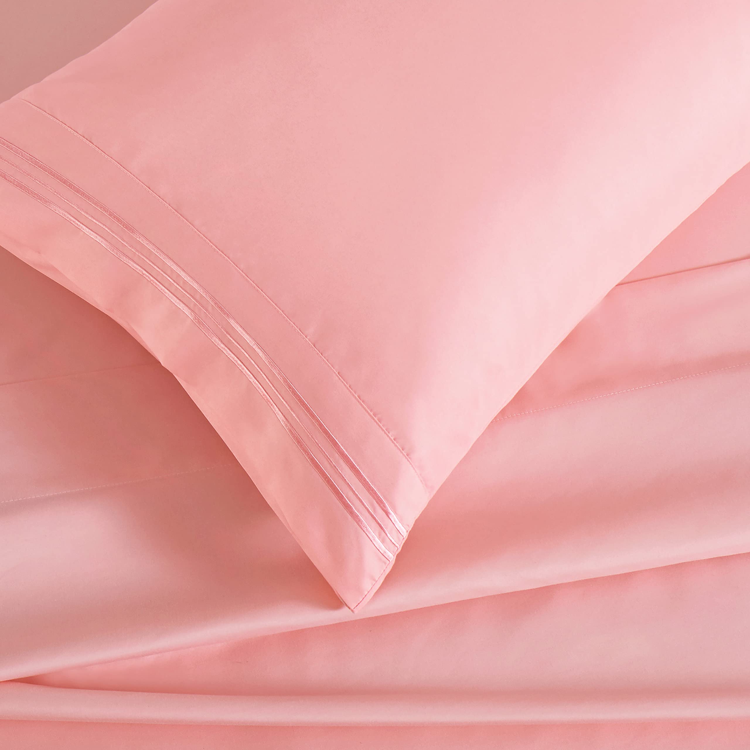 Manyshofu Extra Deep Pocket Full Size Sheets Set - Hotel Luxury 1800 Thread Count Sheets & Pillowcases - Kids Bedding Set up to 24" Mattress - Blush Pink Bed Sheets 18-24 Inch Deep Pockets - 4 Piece