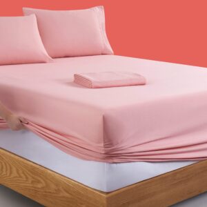 Manyshofu Extra Deep Pocket Full Size Sheets Set - Hotel Luxury 1800 Thread Count Sheets & Pillowcases - Kids Bedding Set up to 24" Mattress - Blush Pink Bed Sheets 18-24 Inch Deep Pockets - 4 Piece