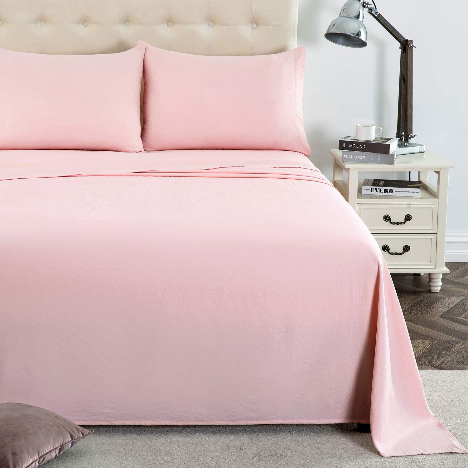 Lanest Housing Full Size Sheets,2400 Thread Count Soft Deep Pocket Microfiber Sheets, 4 Pieces Pink Bedding Sheets & Pillowcases