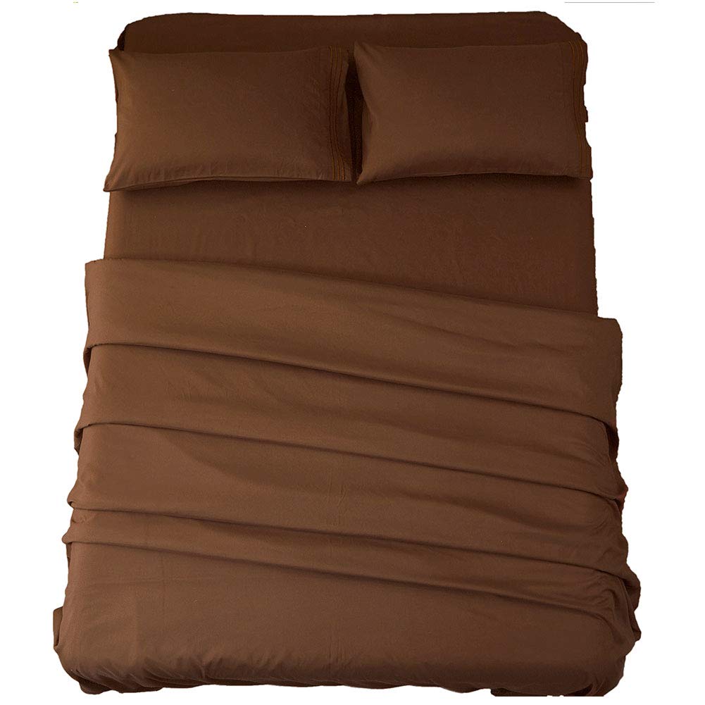 SONORO KATE Bed Sheet Set Super Soft Microfiber 1800 Thread Count Luxury Egyptian Sheets 18-Inch Deep Pocket Wrinkle-4 Piece(Full XL Brown)