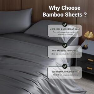 Shilucheng 4-Piece Full Size Sheets Set，Rayon Derived from Bamboo_，Cooling & Breathable Bed Sheets, Silky Bedding Sheets & Pillowcases, 16 Inch Deep Pockets (Full,Dark Grey)