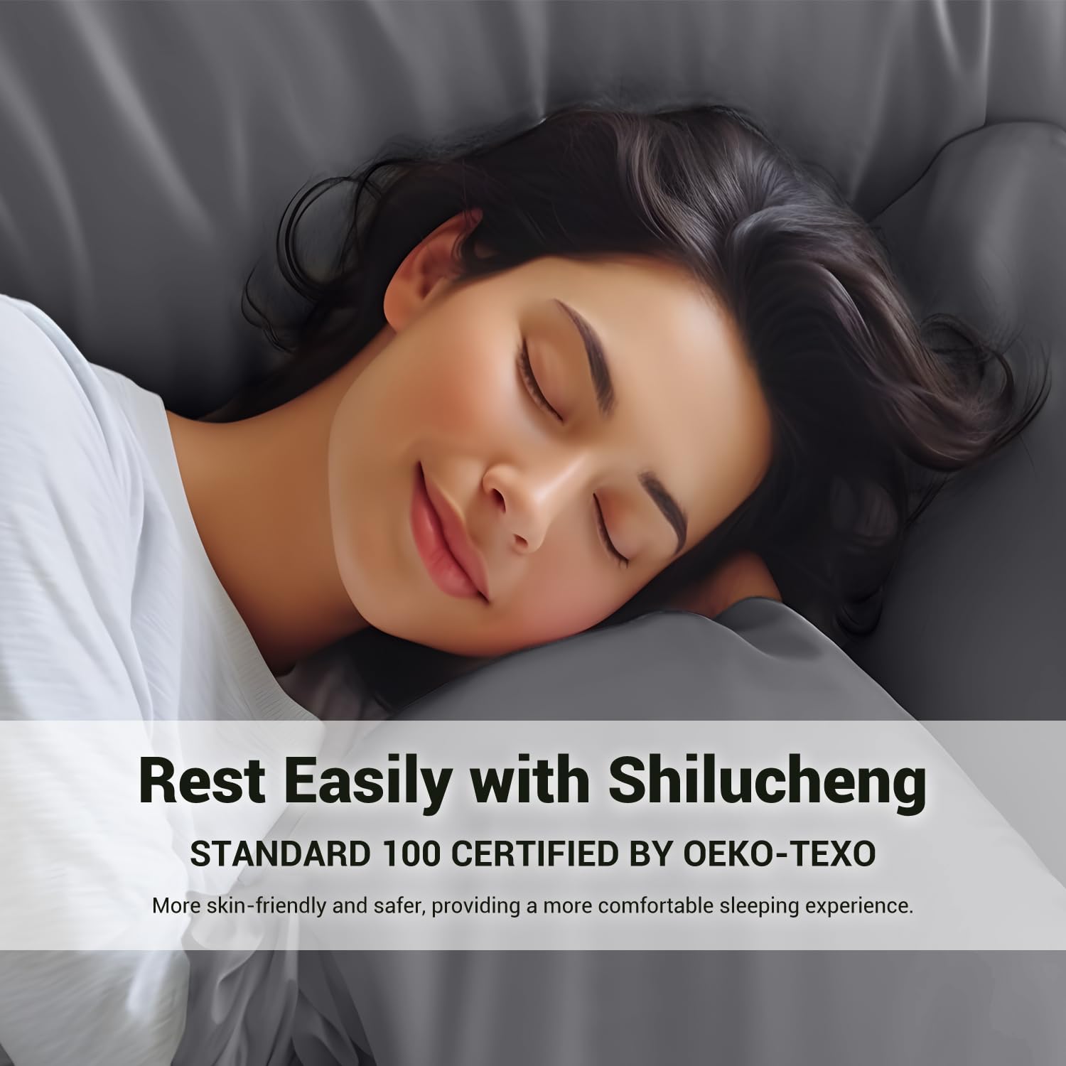 Shilucheng 4-Piece Full Size Sheets Set，Rayon Derived from Bamboo_，Cooling & Breathable Bed Sheets, Silky Bedding Sheets & Pillowcases, 16 Inch Deep Pockets (Full,Dark Grey)