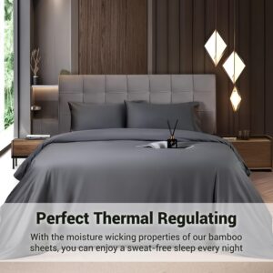 Shilucheng 4-Piece Full Size Sheets Set，Rayon Derived from Bamboo_，Cooling & Breathable Bed Sheets, Silky Bedding Sheets & Pillowcases, 16 Inch Deep Pockets (Full,Dark Grey)