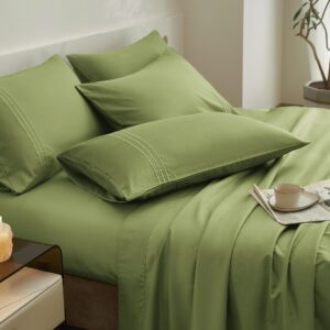 jellymoni full sheet set - avocado green soft polyester microfiber sheets for full size bed, deep pocket up to 16", 4 pieces silky bedding sheets & pillowcases