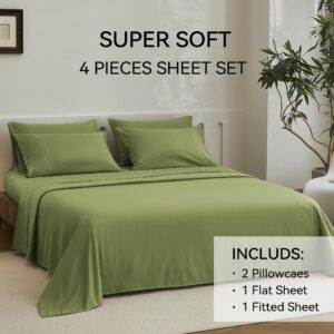 JELLYMONI Full Sheet Set - Avocado Green Soft Polyester Microfiber Sheets for Full Size Bed, Deep Pocket Up to 16", 4 Pieces Silky Bedding Sheets & Pillowcases