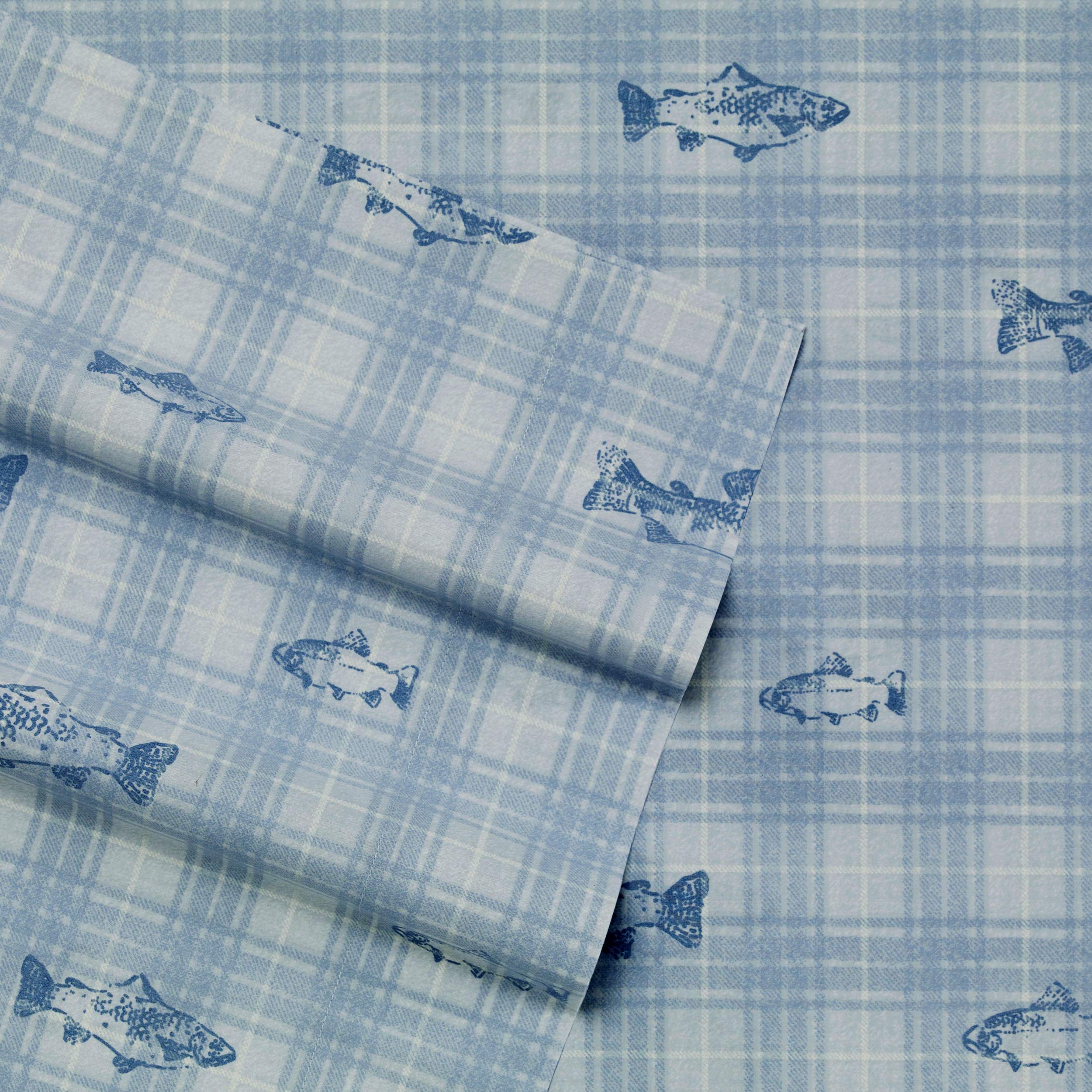 Eddie Bauer Sheets Cotton Percale Bedding Set, Crisp & Cool, Stylish Home Decor, Full, Methow Plaid Blue/White