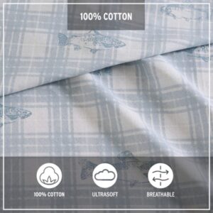 Eddie Bauer Sheets Cotton Percale Bedding Set, Crisp & Cool, Stylish Home Decor, Full, Methow Plaid Blue/White