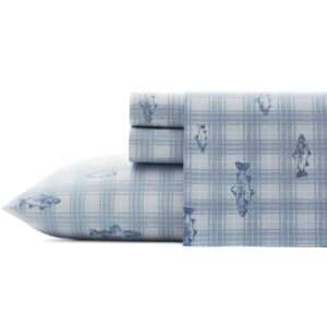 Eddie Bauer Sheets Cotton Percale Bedding Set, Crisp & Cool, Stylish Home Decor, Full, Methow Plaid Blue/White