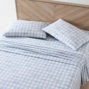 Eddie Bauer Sheets Cotton Percale Bedding Set, Crisp & Cool, Stylish Home Decor, Full, Methow Plaid Blue/White