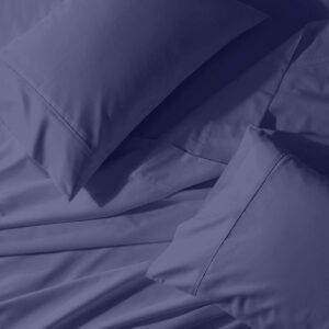 royal tradition solid 300-thread-count, 100-percent cotton percale full size bed sheets set, periwinkle