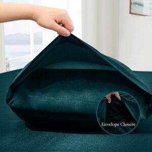 VACVELT 4pcs Dark Teal Satin Sheets Full Size Bed Set, 15 Inch Deep Pocket Silky Satin Sheet Set, Soft Satin Bedding Set Cooling & Luxury Bed Sheets, 1 Fitted Sheet + 1 Flat Sheet + 2 Pillowcases