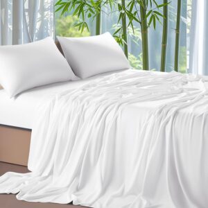 shilucheng 4-piece sheets set，rayon derived from 100% bamboo_，cooling & soft bed sheets, luxury bedding sheets & pillowcases, 16 inch deep pockets (full,white)