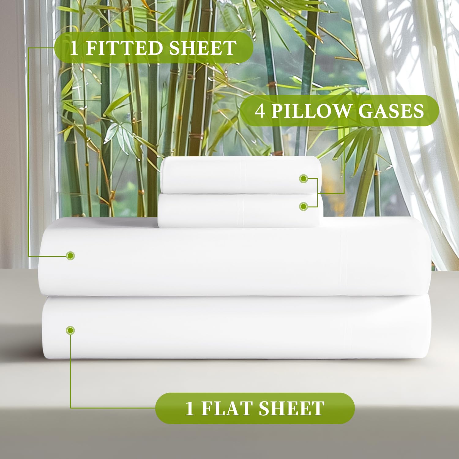 Shilucheng 4-Piece Sheets Set，Rayon Derived from 100% Bamboo_，Cooling & Soft Bed Sheets, Luxury Bedding Sheets & Pillowcases, 16 Inch Deep Pockets (Full,White)