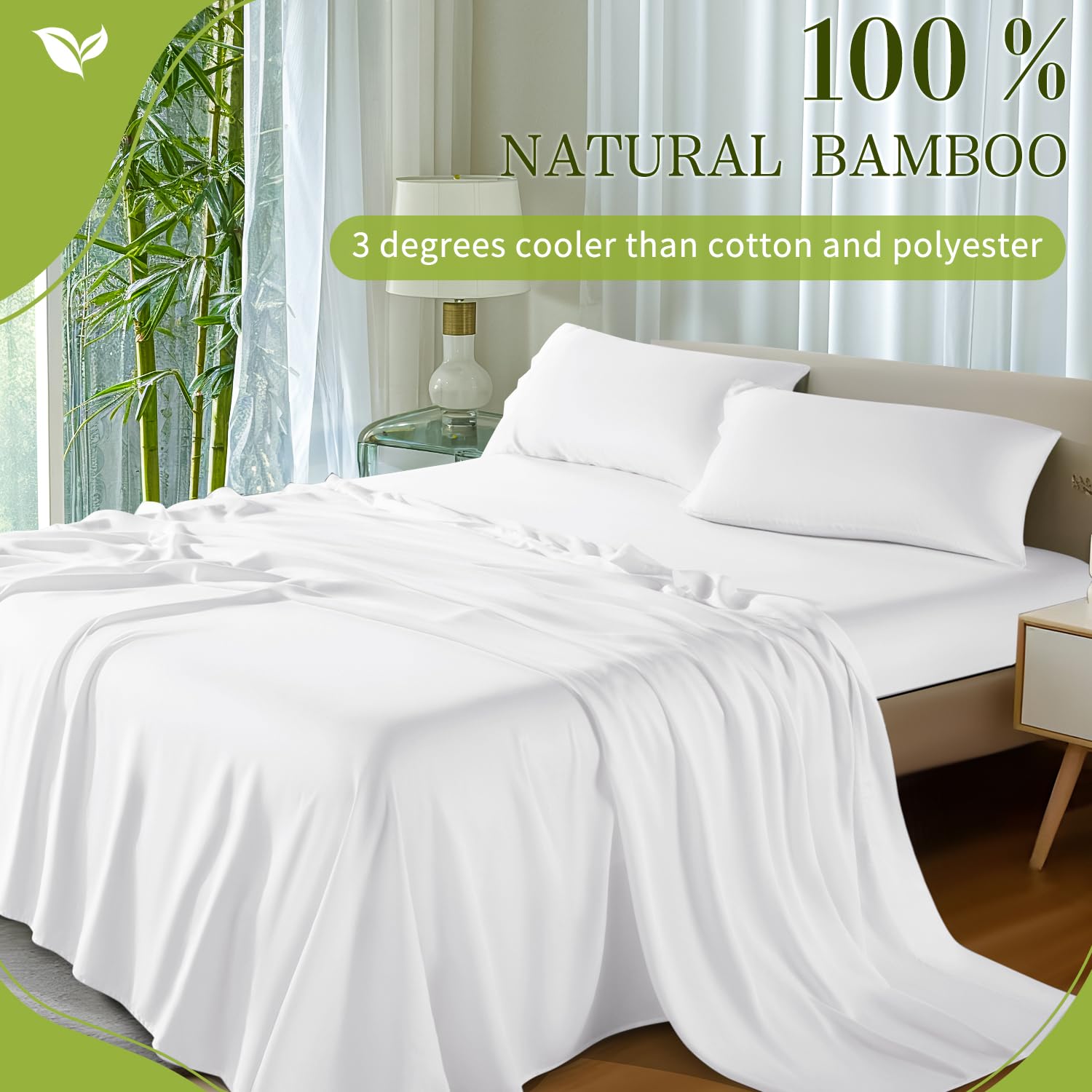 Shilucheng 4-Piece Sheets Set，Rayon Derived from 100% Bamboo_，Cooling & Soft Bed Sheets, Luxury Bedding Sheets & Pillowcases, 16 Inch Deep Pockets (Full,White)