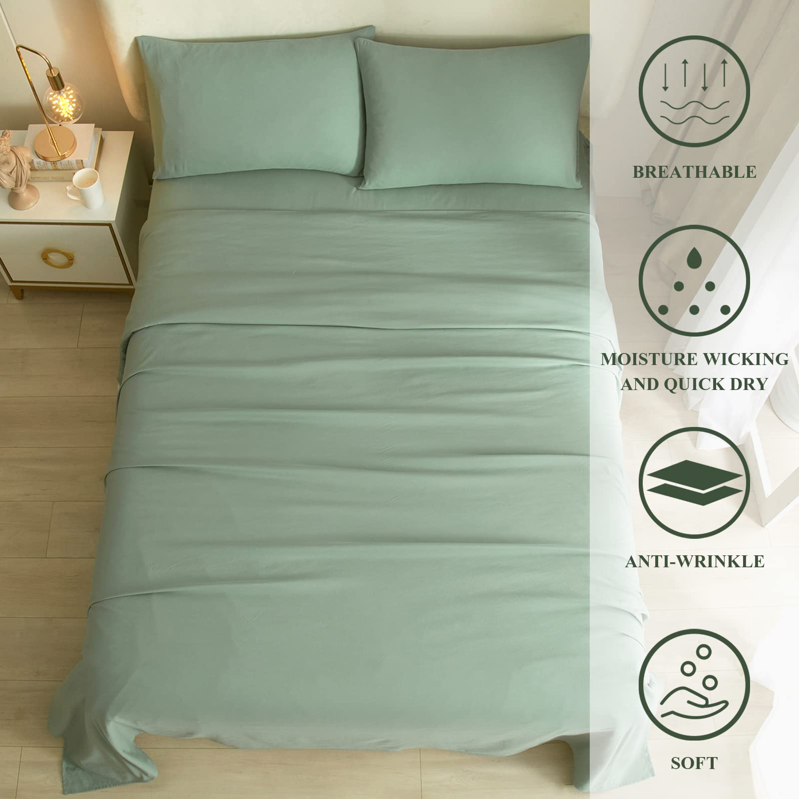 HighBuy Full Size Sheet Sets Sage Green - 4 Piece Bed Sheets and Pillowcase Set for Full Bed Mattress - Cooling Sheets Soft Deep Pocket Sheets,Fitted Sheets,Full Bed Sheets,Sage Green