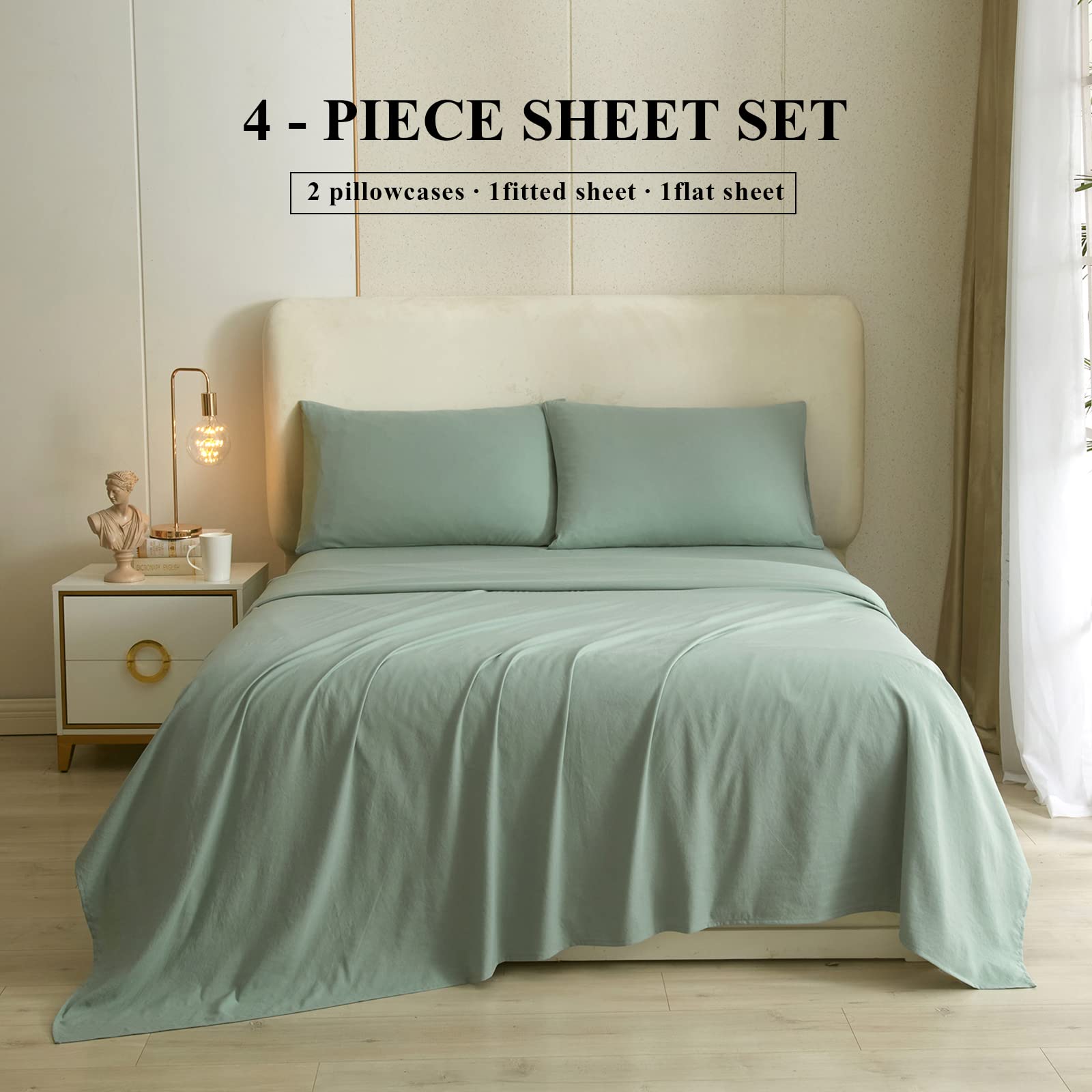 HighBuy Full Size Sheet Sets Sage Green - 4 Piece Bed Sheets and Pillowcase Set for Full Bed Mattress - Cooling Sheets Soft Deep Pocket Sheets,Fitted Sheets,Full Bed Sheets,Sage Green