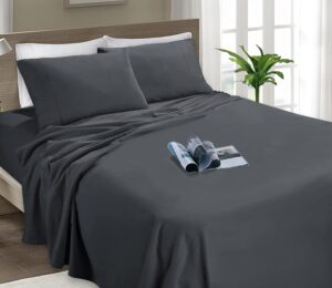 marquess microfiber flannel sheet set-ultra soft & comfortable 4 pieces sheet, breathable & luxury warm bedding collection, fade resistant & easy care((charcoal, full)