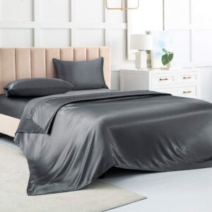 satin bed sheets full size sheet sets, grey silk sheets, 4 - pieces soft bedding set with 1 deep pocket fitted sheet,1 flat sheet,2 pillowcase