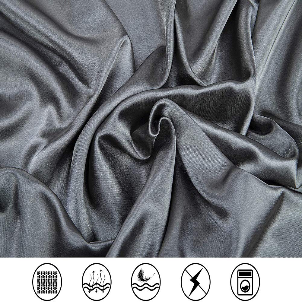 Satin Bed Sheets Full Size Sheet Sets, Grey Silk Sheets, 4 - Pieces Soft Bedding Set with 1 Deep Pocket Fitted Sheet,1 Flat Sheet,2 Pillowcase