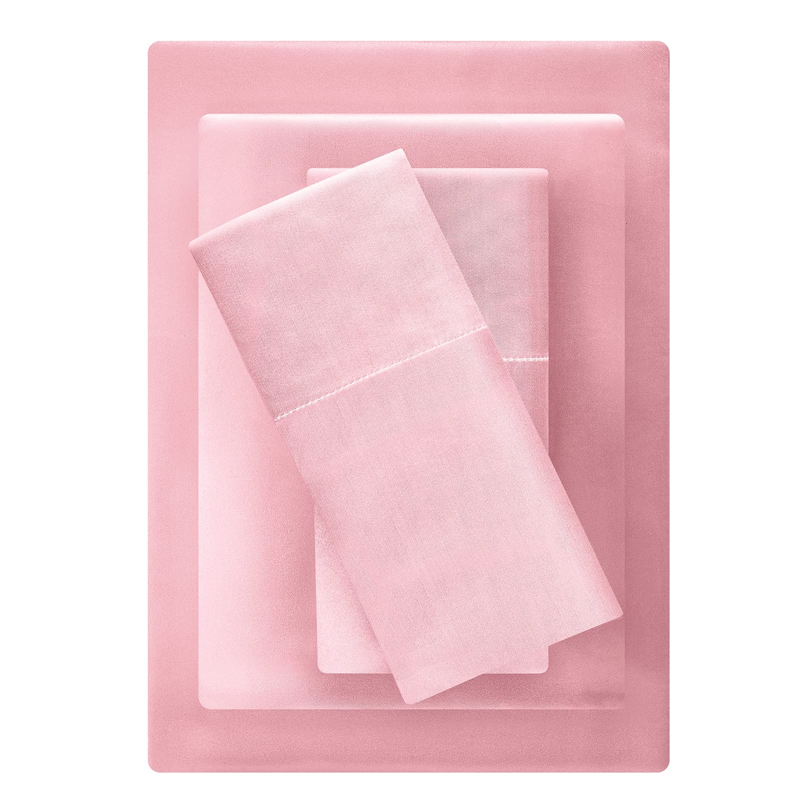 CozyLux Satin Sheets Full Size - 4 Piece Pink Bed Sheet Set with Silky Microfiber, 1 Deep Pocket Fitted Sheet, 1 Flat Sheet, and 2 Pillowcases - Smooth and Soft