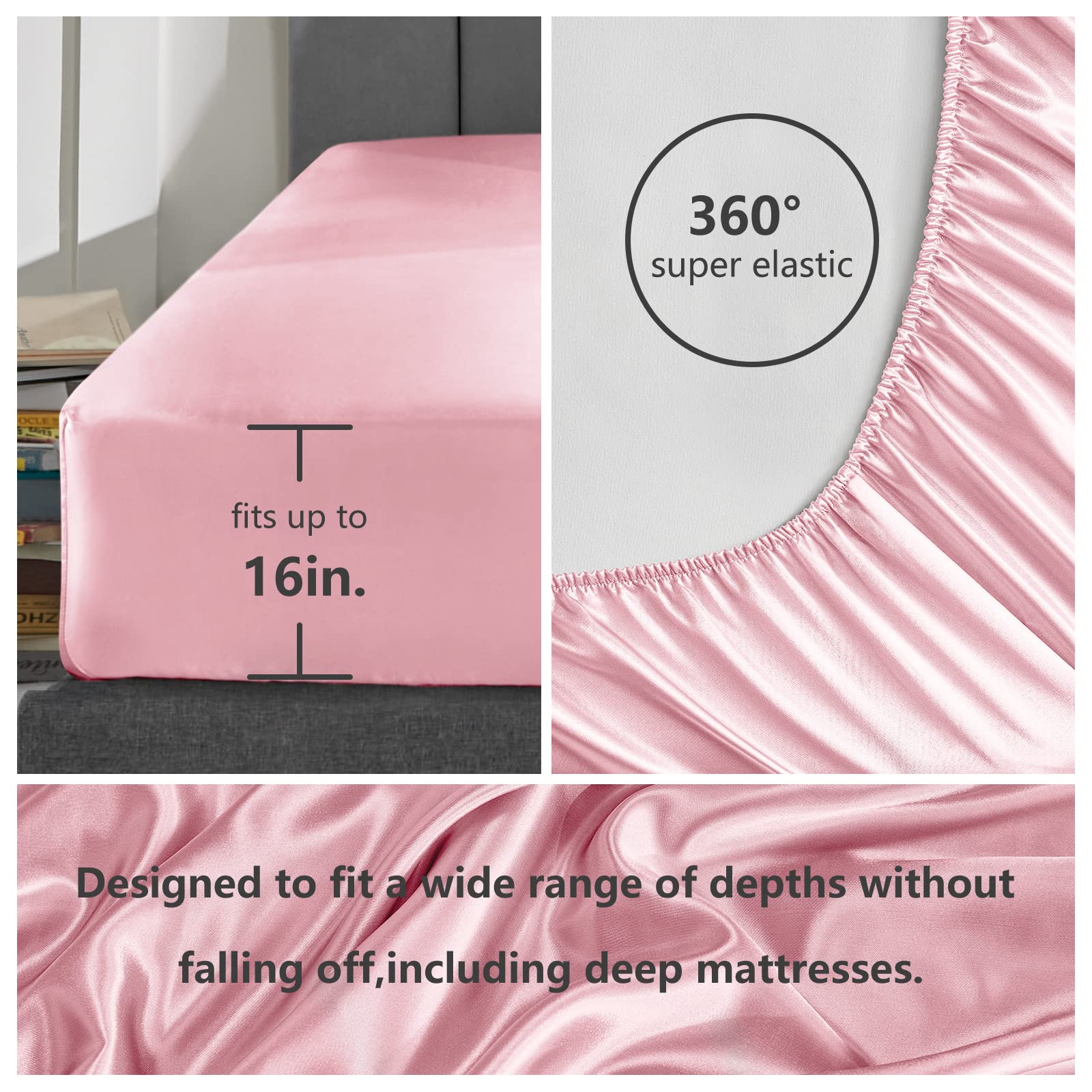 CozyLux Satin Sheets Full Size - 4 Piece Pink Bed Sheet Set with Silky Microfiber, 1 Deep Pocket Fitted Sheet, 1 Flat Sheet, and 2 Pillowcases - Smooth and Soft