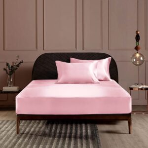 CozyLux Satin Sheets Full Size - 4 Piece Pink Bed Sheet Set with Silky Microfiber, 1 Deep Pocket Fitted Sheet, 1 Flat Sheet, and 2 Pillowcases - Smooth and Soft