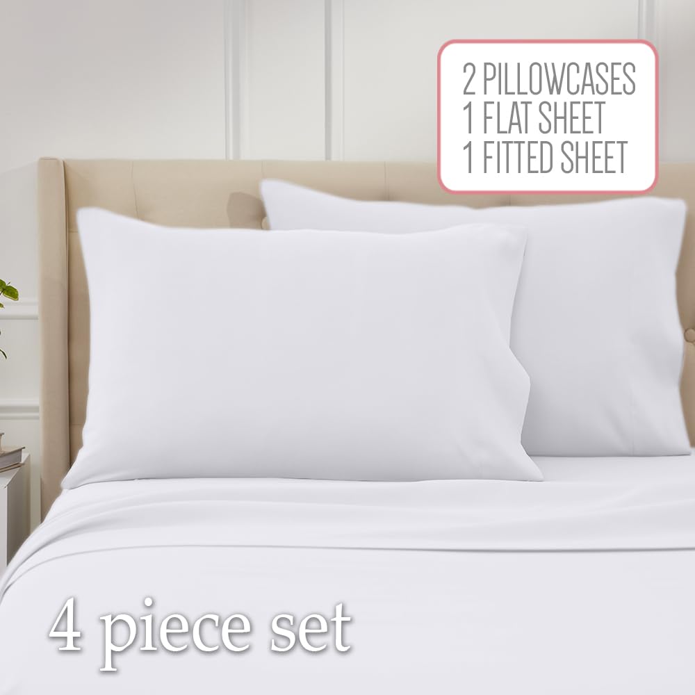 lalaLOOM Full Bed Sheet Set, Soft Microfiber Hotel Luxury Bedding, Extra Deep Pocket, 4 Piece Sheets and Pillowcase Sets, Breathable Wrinkle, Fade Resistant, Machine Washable Linen, Bright White