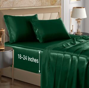 vacvelt 4pcs extra deep pocket satin sheets full size bed set, blackish green satin sheet set fit 18-24 inch deep pocket mattress, silky & luxury satin bedding set soft & ultra deep fitted sheet set