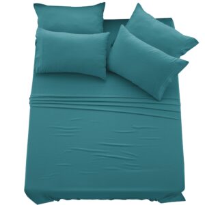 Lux Decor Full Sheet Set - 6 PC Brushed Microfiber Bed Sheets 16 Inches Deep Pockets - Embroidered & Plain Pillowcases - Hotel Luxury Sheets Full Size Bed Set - Soft Bedding sheets (Teal)