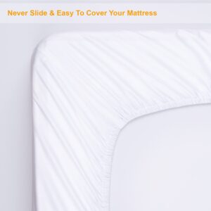 100% Egyptian Cotton Fitted Sheet Only, Pure White Full Size Fitted Sheet, Long-Staple Combed Pure Natural Cotton Bottom Sheet Wrinkle Free Elastic Mattress Protector Cover