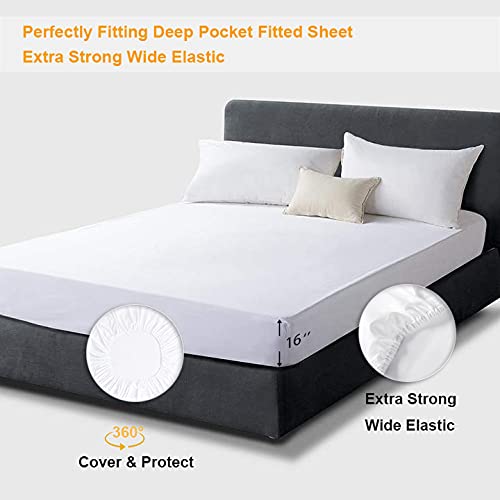 100% Egyptian Cotton Fitted Sheet Only, Pure White Full Size Fitted Sheet, Long-Staple Combed Pure Natural Cotton Bottom Sheet Wrinkle Free Elastic Mattress Protector Cover