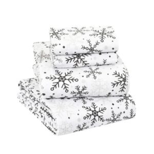 enviohome flannel sheets full - 100% cotton soft heavyweight double brushed anti-pill flannel sheets full size bed, 4 pcs - 16" deep pocket full size bed sheets x2 side pockets (full, grey snowflakes)