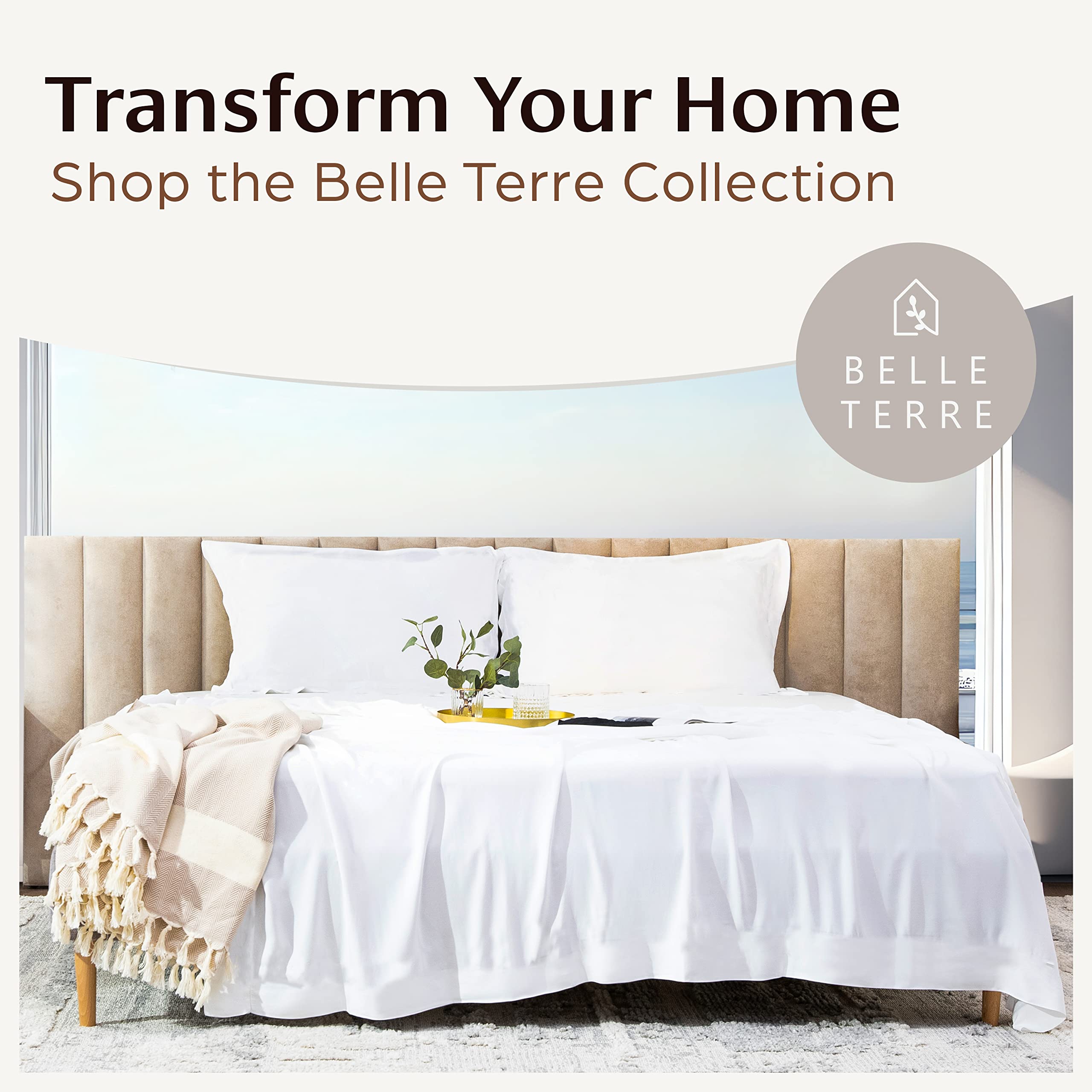 BELLE TERRE Luxury 100% Viscose Derived from Bamboo Sheets Full Size Set - Organic, Super Soft Sheets - Full Size Set with Top and Fitted Sheet, 2 Pillowcases - Cooling Sheets for Hot Sleepers