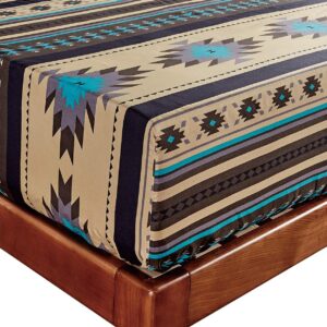 Chezmoi Collection Prescott 4-Piece Southwestern Geometric Tribal Multicolor Teal Beige Black Gray Sheet Set, Full Size