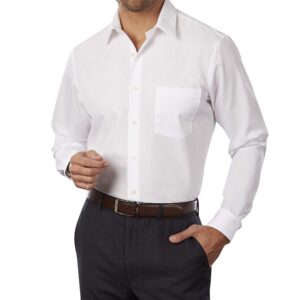 Van Heusen Men's Dress Shirt Fitted Poplin Solid, White, 17.5" Neck 34"-35" Sleeve