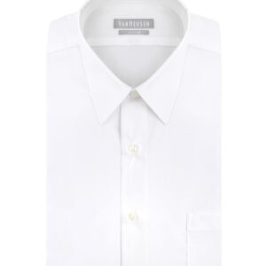 Van Heusen Men's Dress Shirt Fitted Poplin Solid, White, 17.5" Neck 34"-35" Sleeve