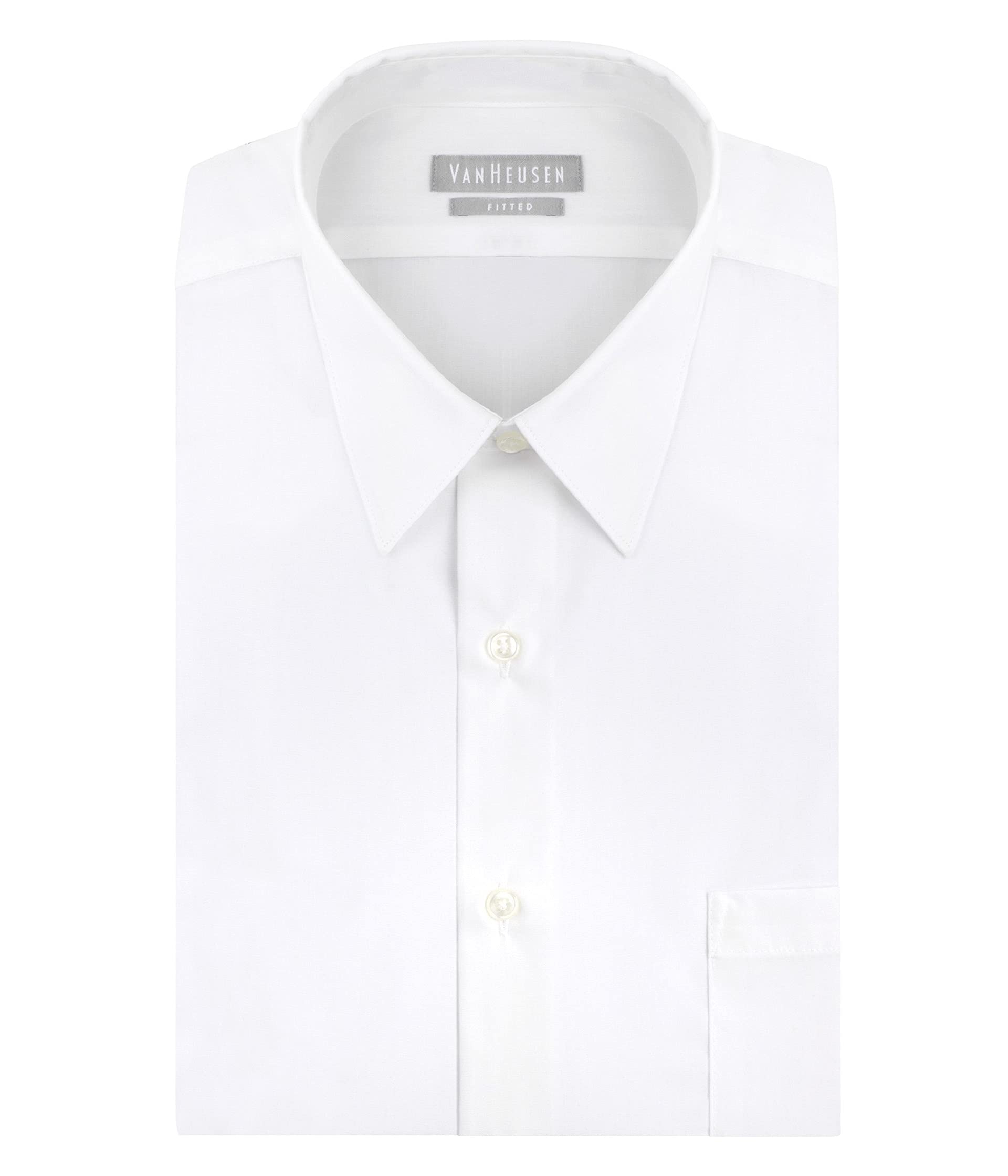 Van Heusen Men's Dress Shirt Fitted Poplin Solid, White, 17.5" Neck 34"-35" Sleeve