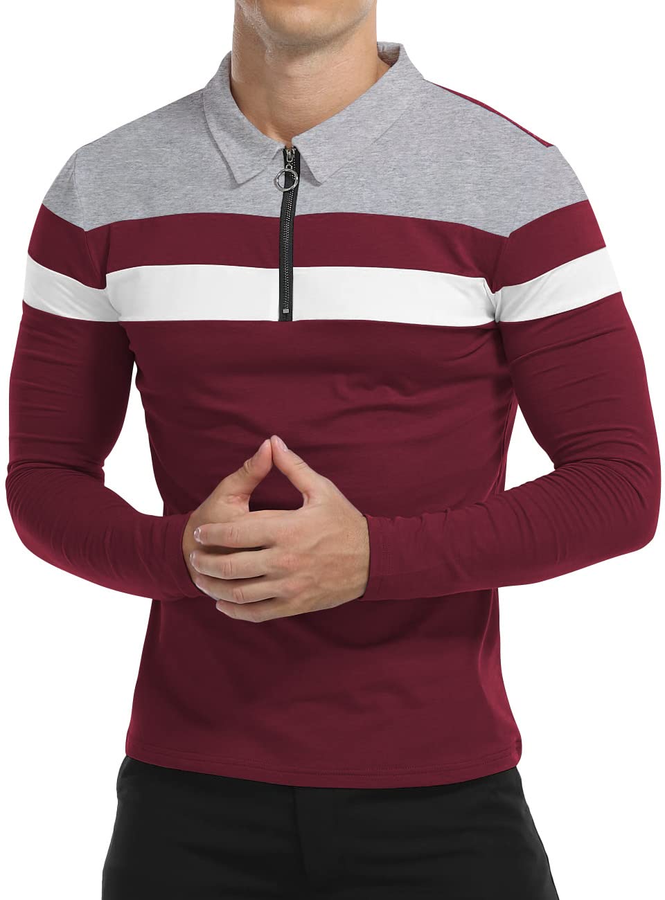 YTD Mens Classic Polo Shirt Long Sleeve Shirts Lightweight Casual Tops