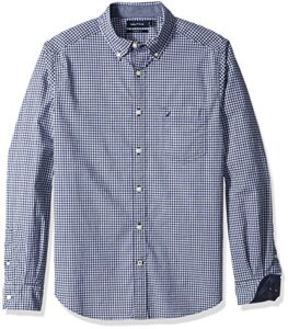 nautica men classic fit stretch solid long sleeve button down shirt, indigo, x-large