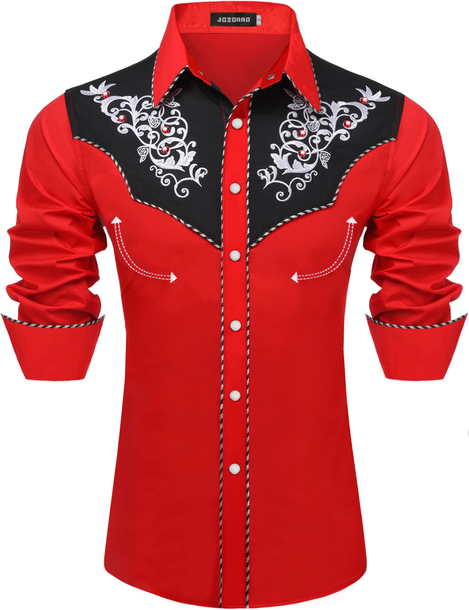 JoZorro Men Western Shirts Rhinestone Cowboy Shirt Camisas Vaqueras Para Hombres Elegantes Para Fiesta 50s Rockabilly Shirt