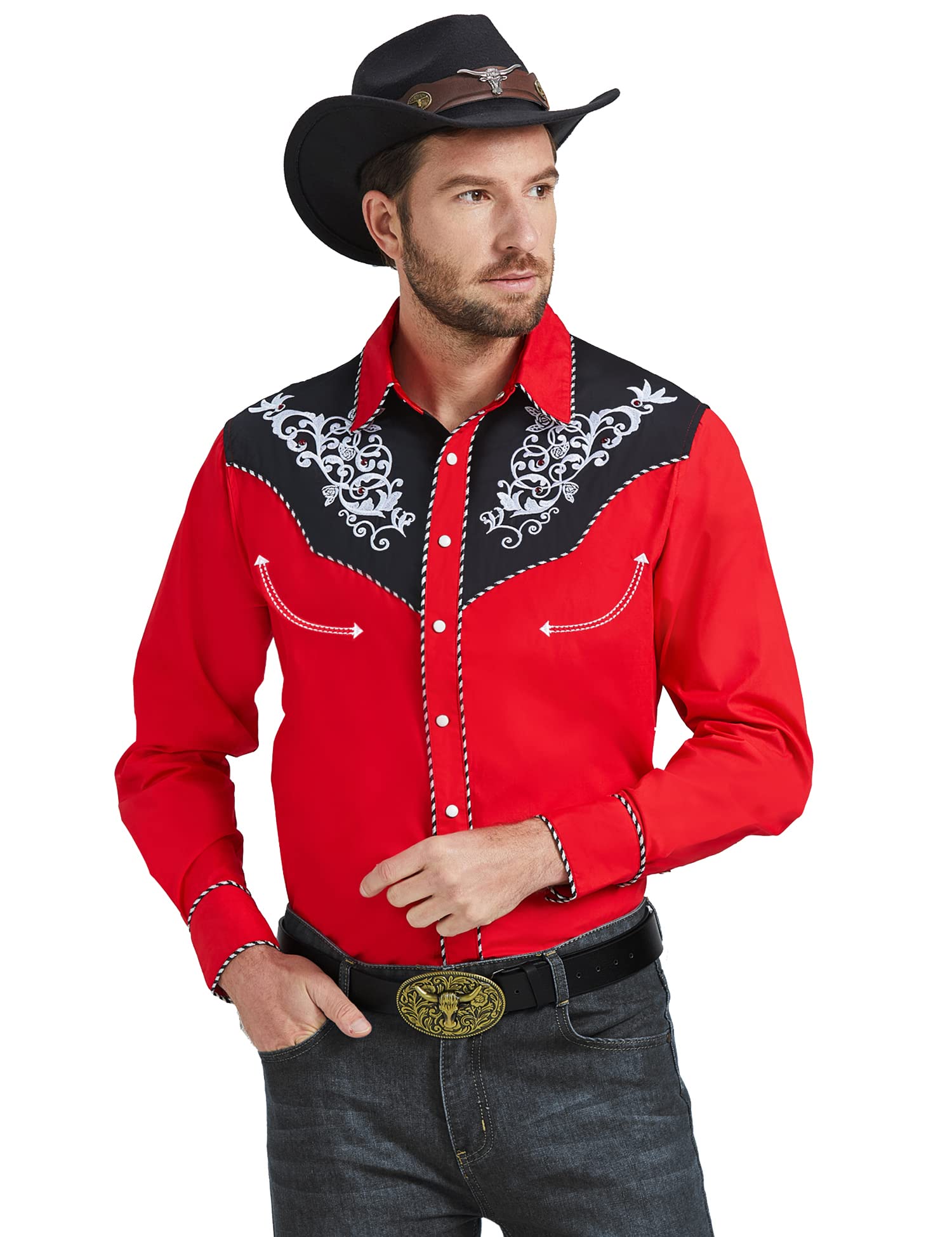 JoZorro Men Western Shirts Rhinestone Cowboy Shirt Camisas Vaqueras Para Hombres Elegantes Para Fiesta 50s Rockabilly Shirt