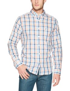 nautica men's wrinkle resistant long sleeve button front shirt, guava punch, x-large