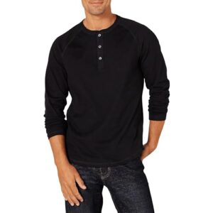 amazon essentials men's slim-fit long-sleeve henley shirt, black, medium