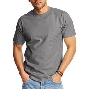 hanes men's short sleeve beefy-t with pocket, smoke gray, large