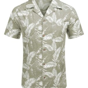 COOFANDY Men Linen Aloha Shirts Button Up Lightweight Beach Wear Wedding T Shirts