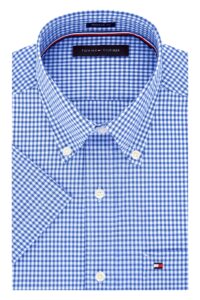 tommy hilfiger men's short sleeve button-down shirt, royal, 16" neck